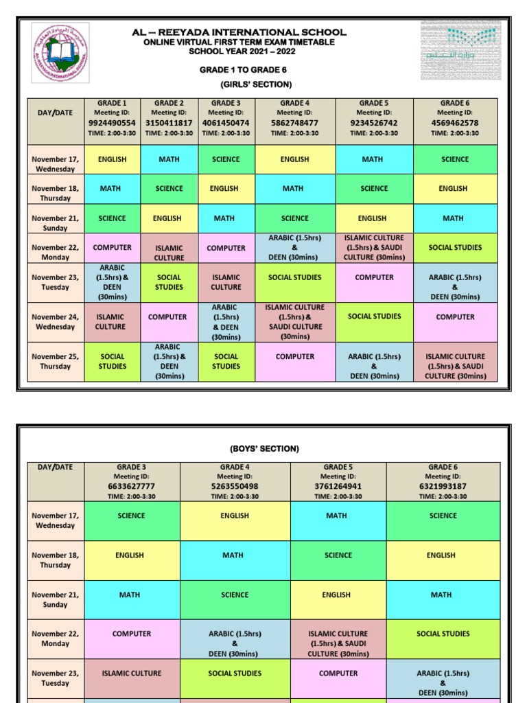 2021 Online First Term Exam Timetable | PDF