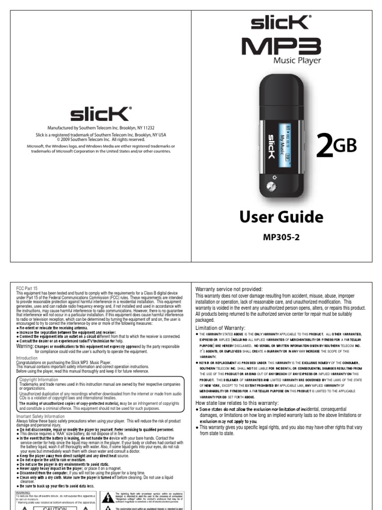 Slick mp305 2 Users Manual 534518 | PDF | Computer File | Button ...