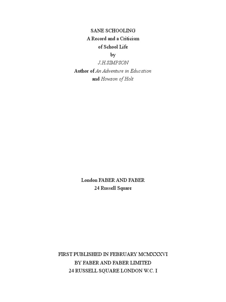 Sane Schooling | PDF | Idea | Psychology