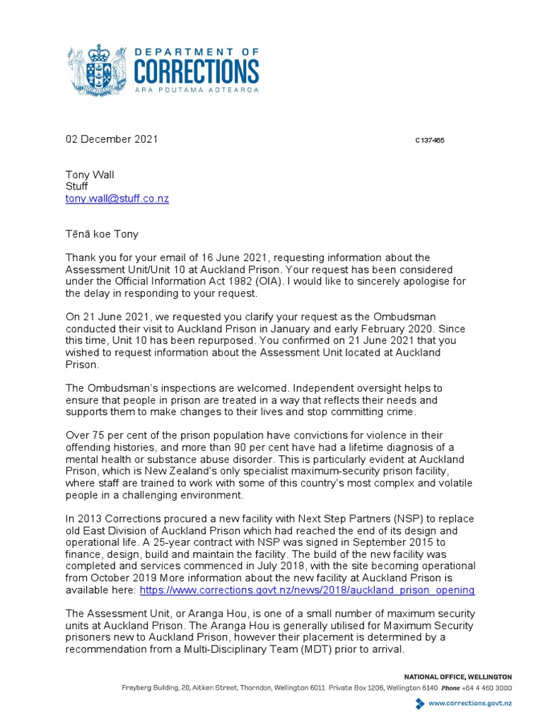 Auckland Prison Maximum Security Assessment Unit (Te Aranga Hou - Unit ...