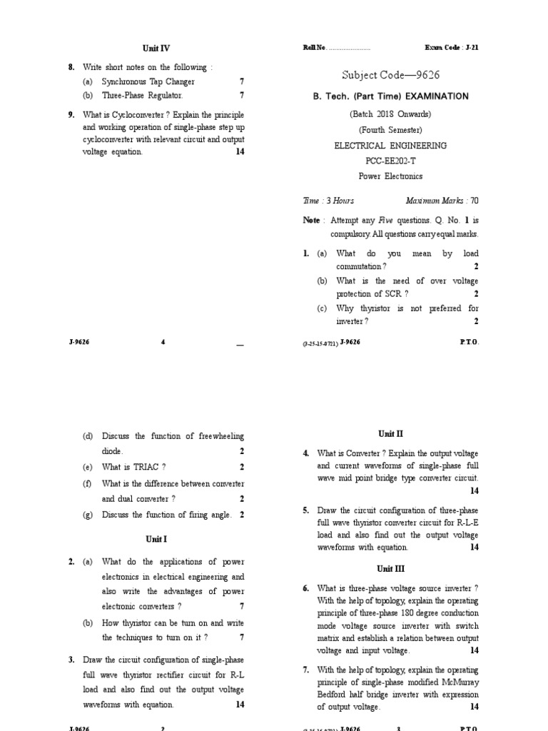 Subject Code-9626: Unit IV 8. 7 7 9 | PDF | Power Inverter ...
