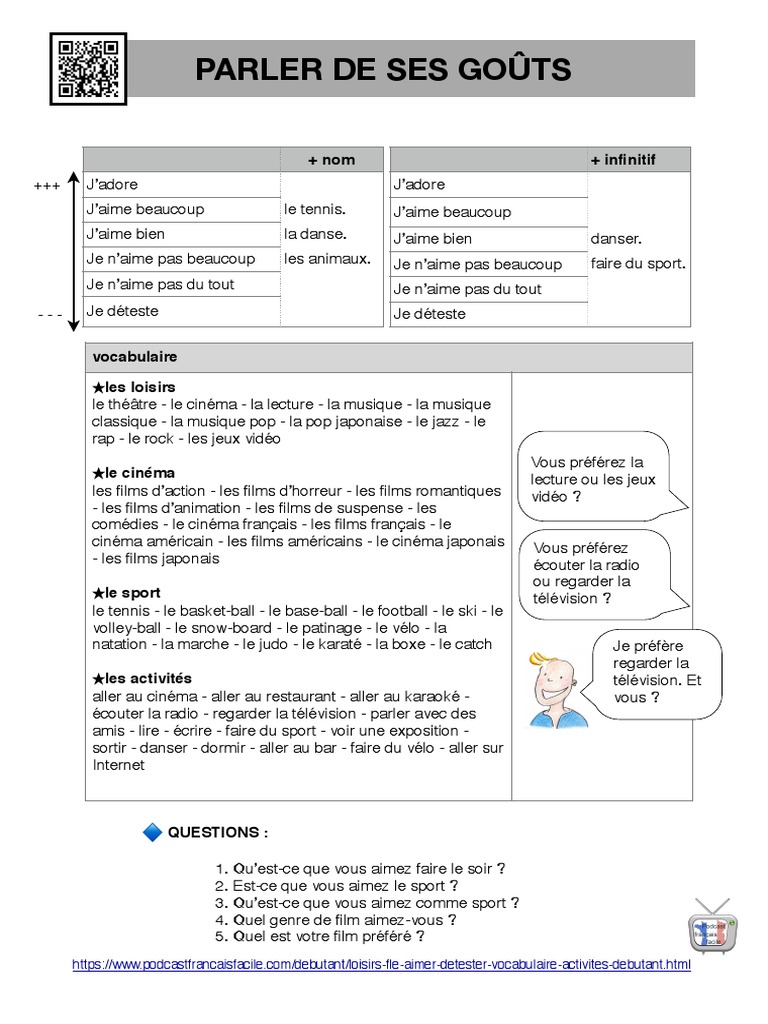Exprimer ses goûts et loisirs en FLE | PDF | Cinématographie ...