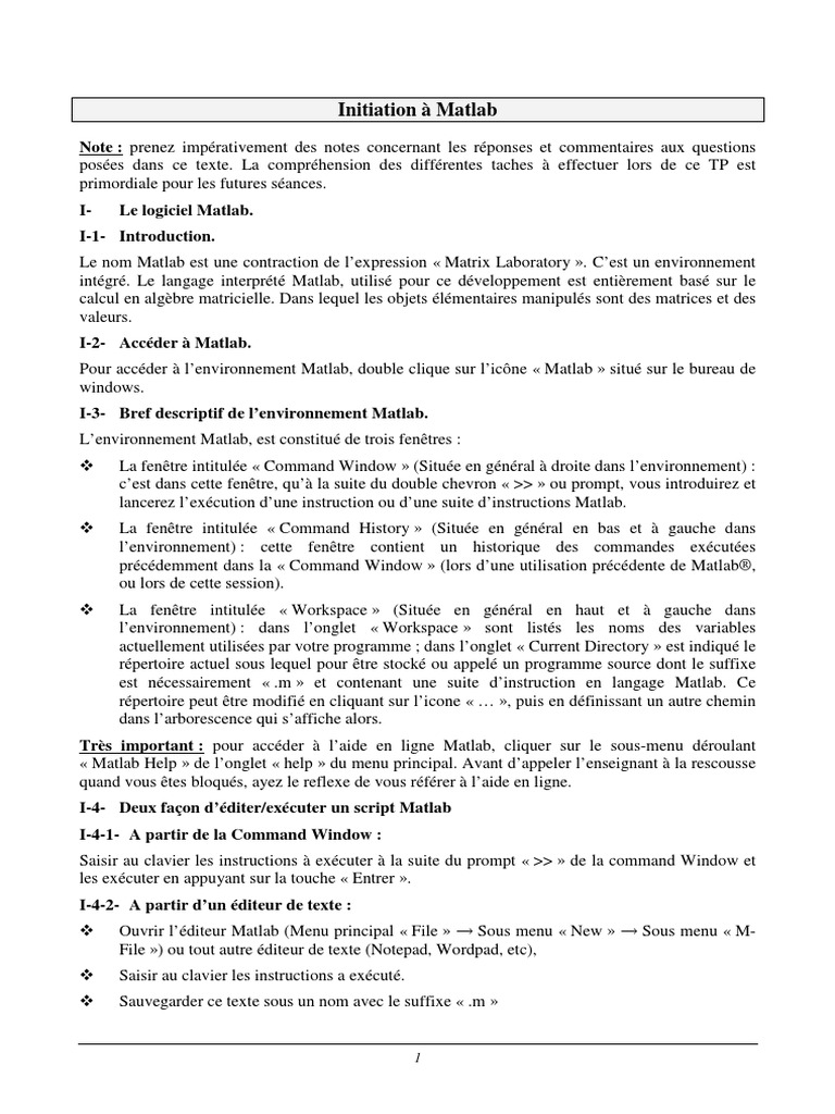 TP 0-1 | PDF | MATLAB | Matrice (Mathématiques)