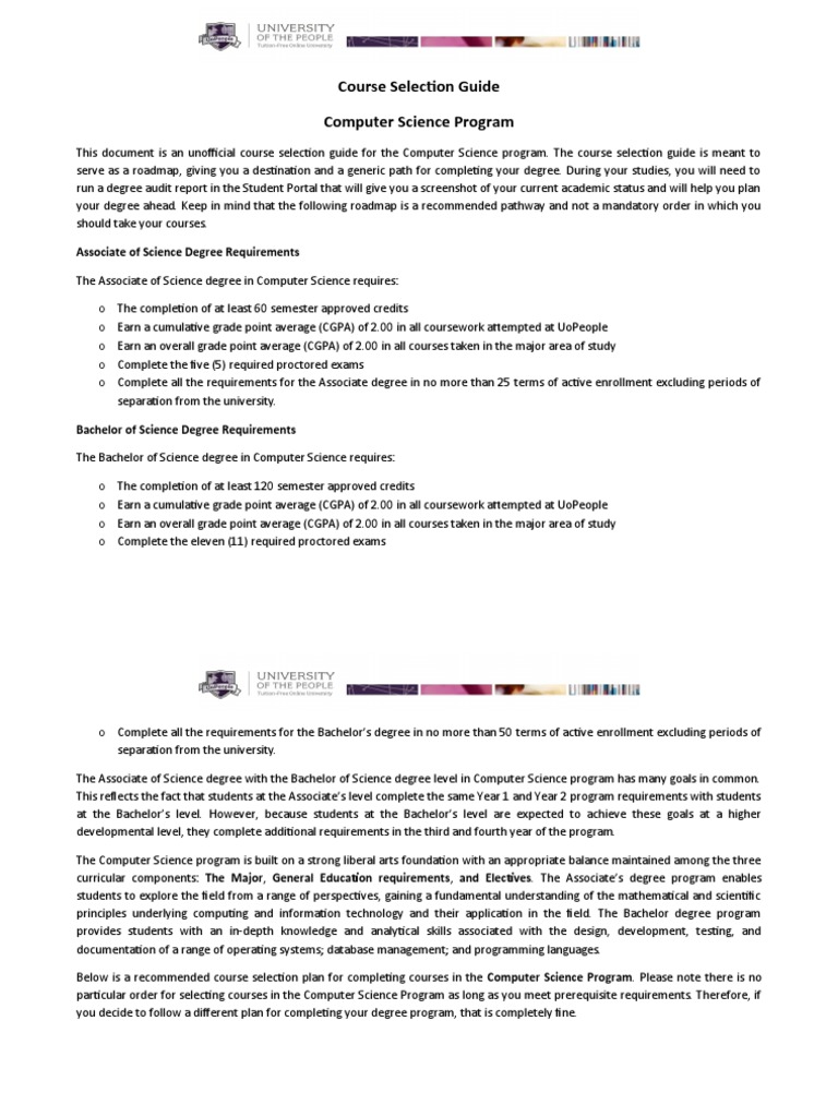 Course Selection Guide Computer Science Program: Associate of Science ...