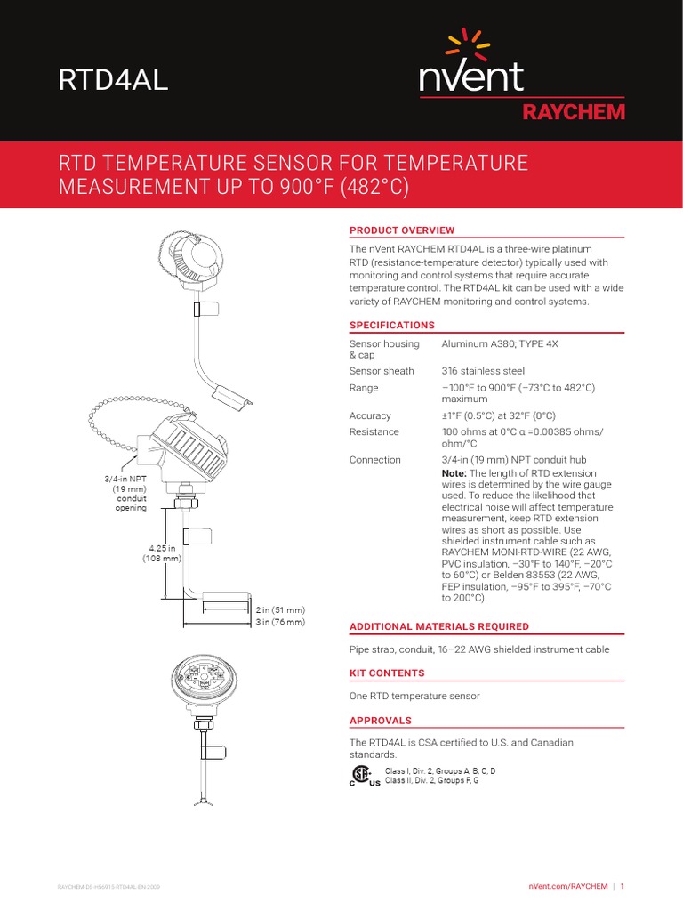 Rtd4Al: RTD Temperature Sensor For Temperature Measurement Up To 900°F ...