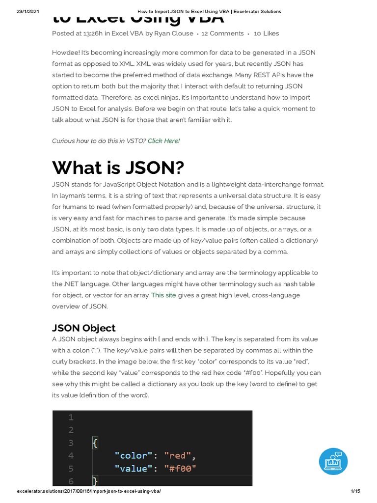 How To Import Json To Excel Using Vba Excelerator Solutions Pdf