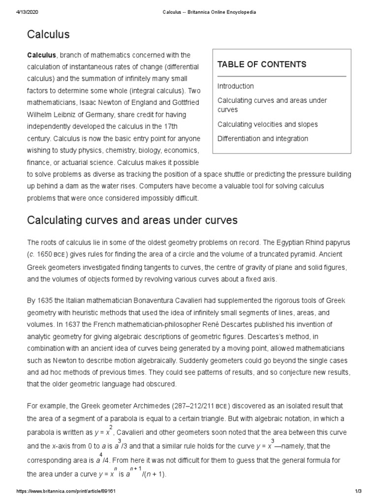 Calculus - Britannica Online Encyclopedia | PDF | Calculus | Derivative