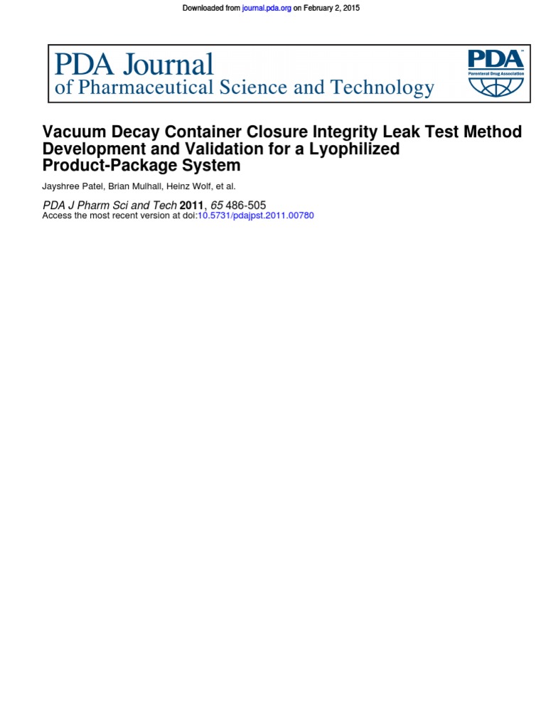 Vacuum Decay Container Closure Integrity Leak Test Method Development ...