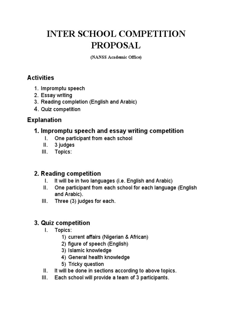 Inter School Competition Proposal | PDF