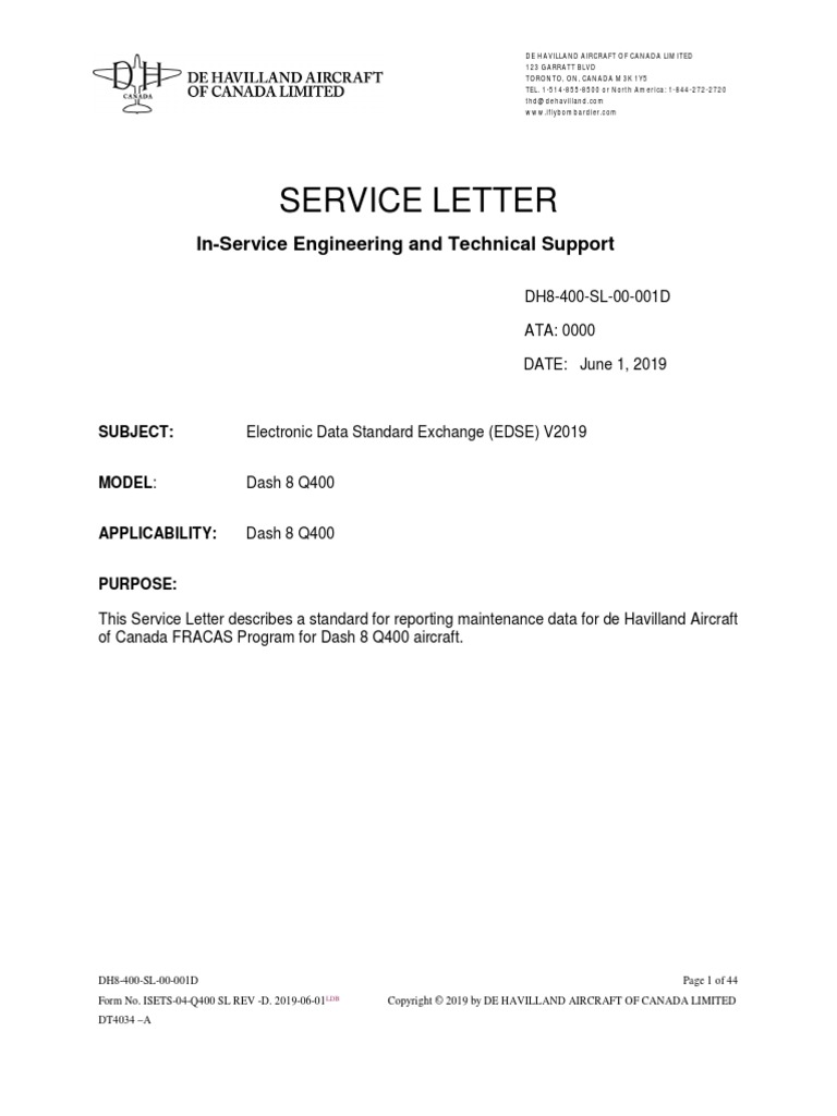 Service Letter: In-Service Engineering and Technical Support | PDF ...