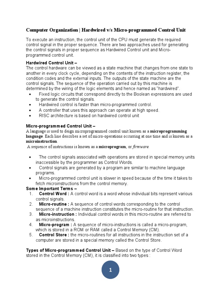 Computer Organization - Hardwired V/s Micro-Programmed Control Unit ...