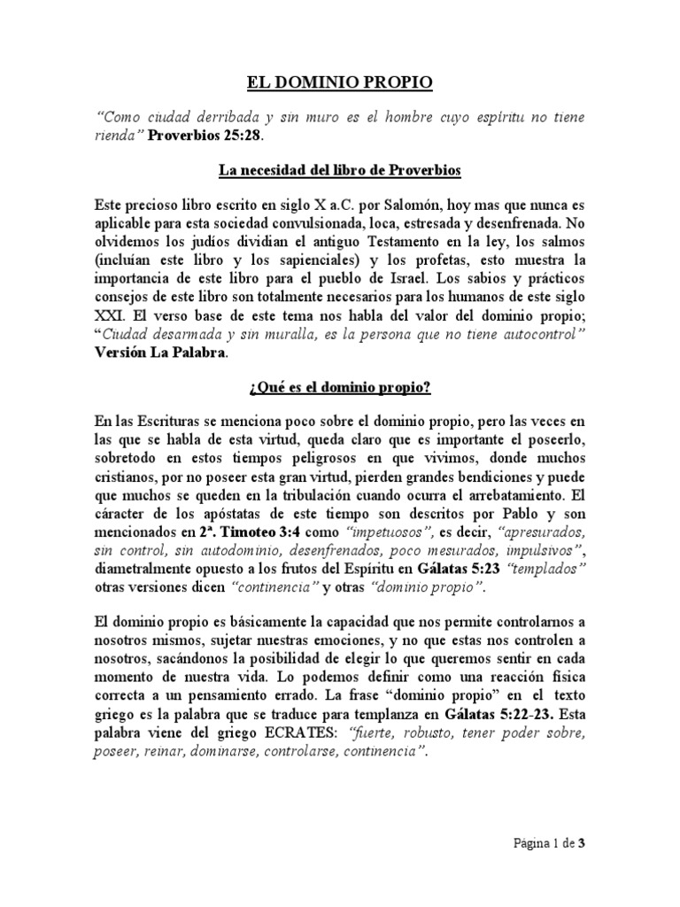 El Valor del Dominio Propio | PDF | Libro de proverbios | Ira