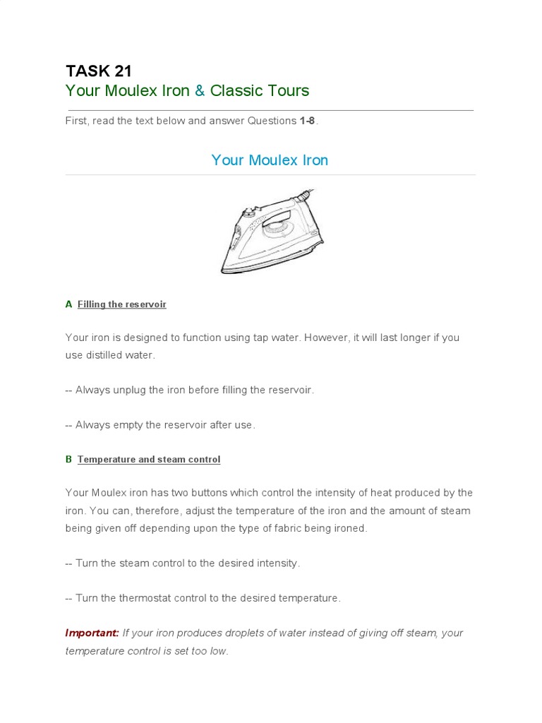 Maximizing Your Iron: Instructions for Use and Maintenance of a Moulex ...