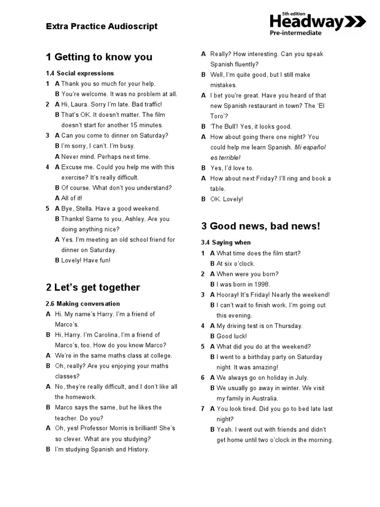 Headway 5e Pre Int Extrapractice Script | PDF