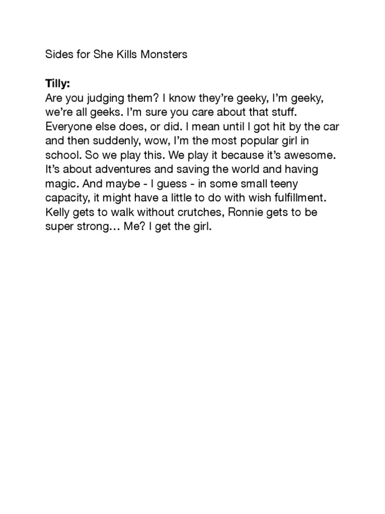 Monologue Sides For "She Kills Monsters" | PDF