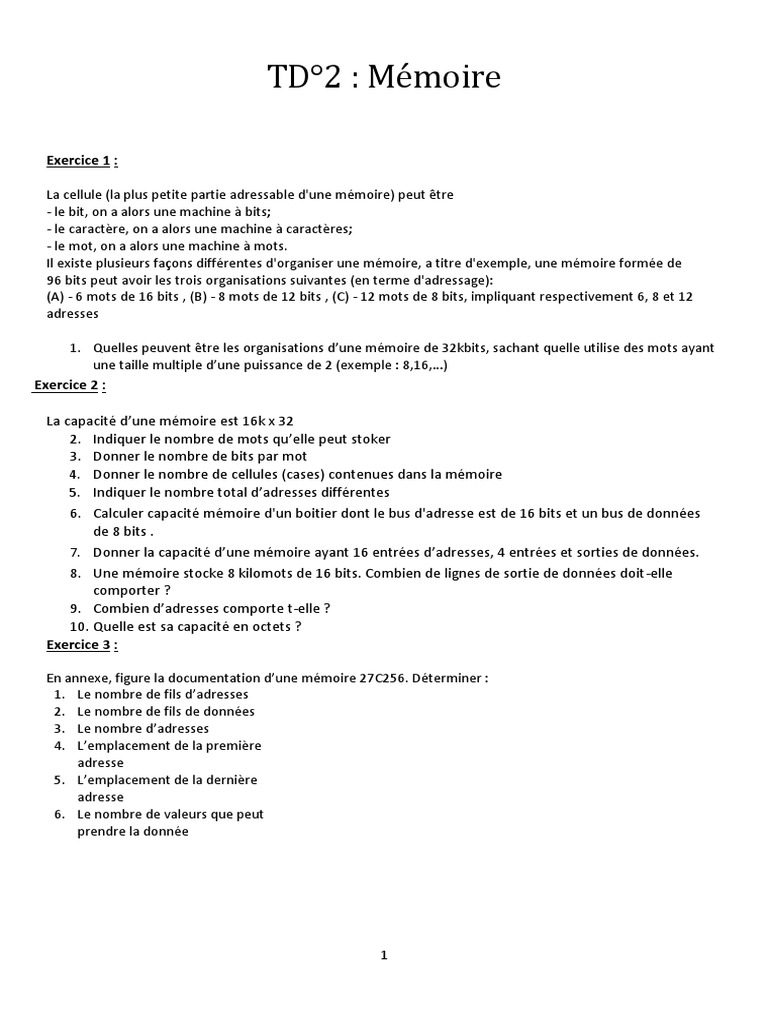 TD2 Memoire | PDF | Ordinateurs