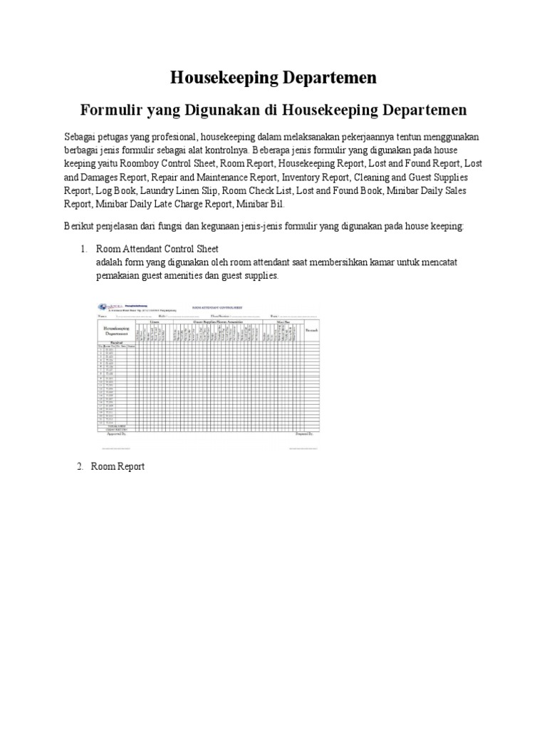 Formulir Penting di Departemen Housekeeping | PDF
