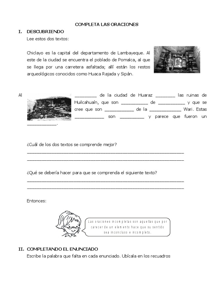 Completa las Oraciones y Ejercicios | PDF