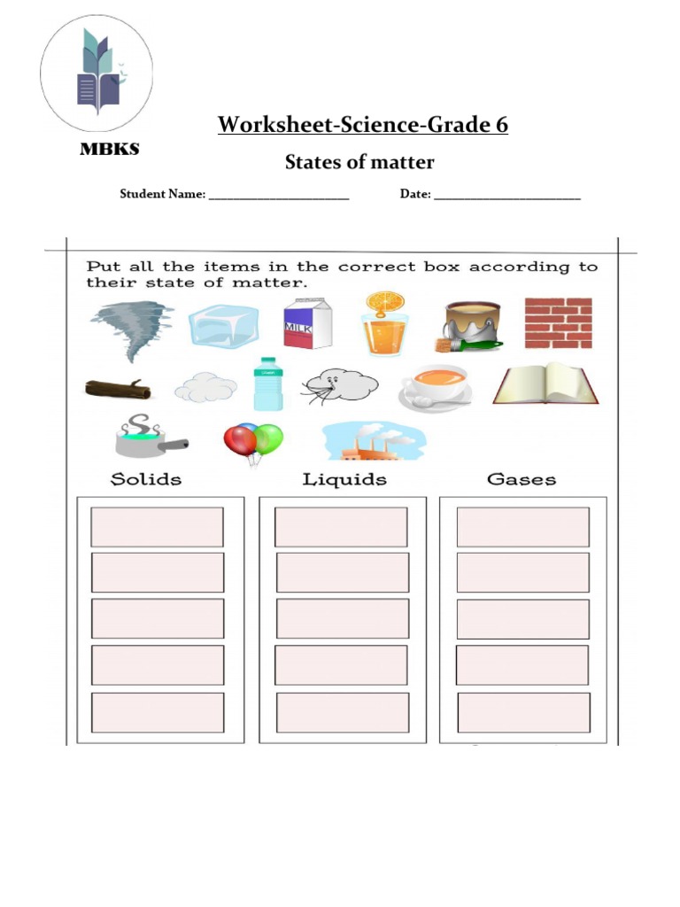 Worksheet-Science-Grade 6: States of Matter | PDF