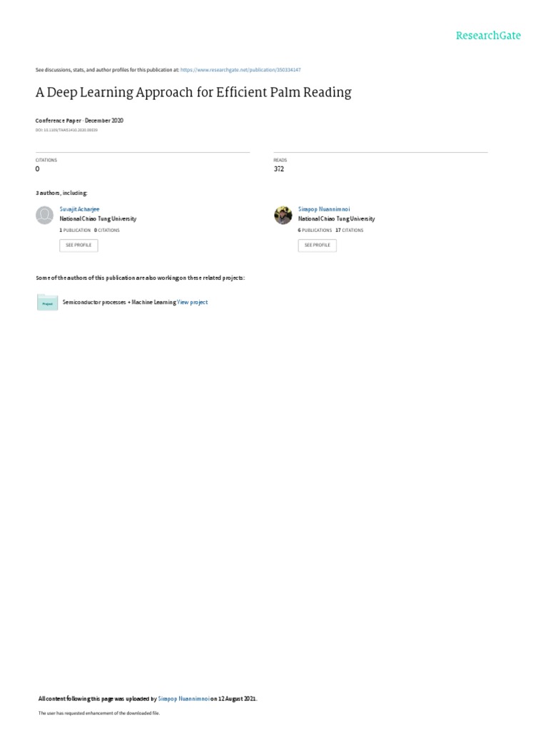 A Deep Learning Approach For Efficient Palm Reading | PDF | Image Segmentation | Deep Learning