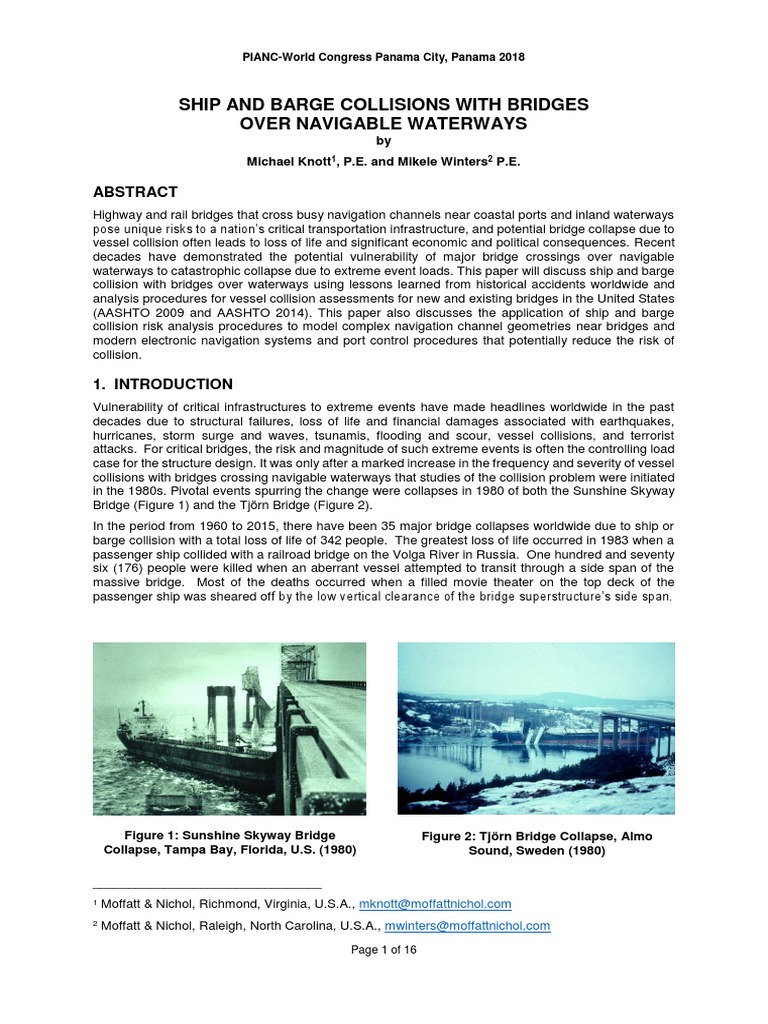Ship and Barge Collisions With Bridges Over Navigable Waterways | PDF ...