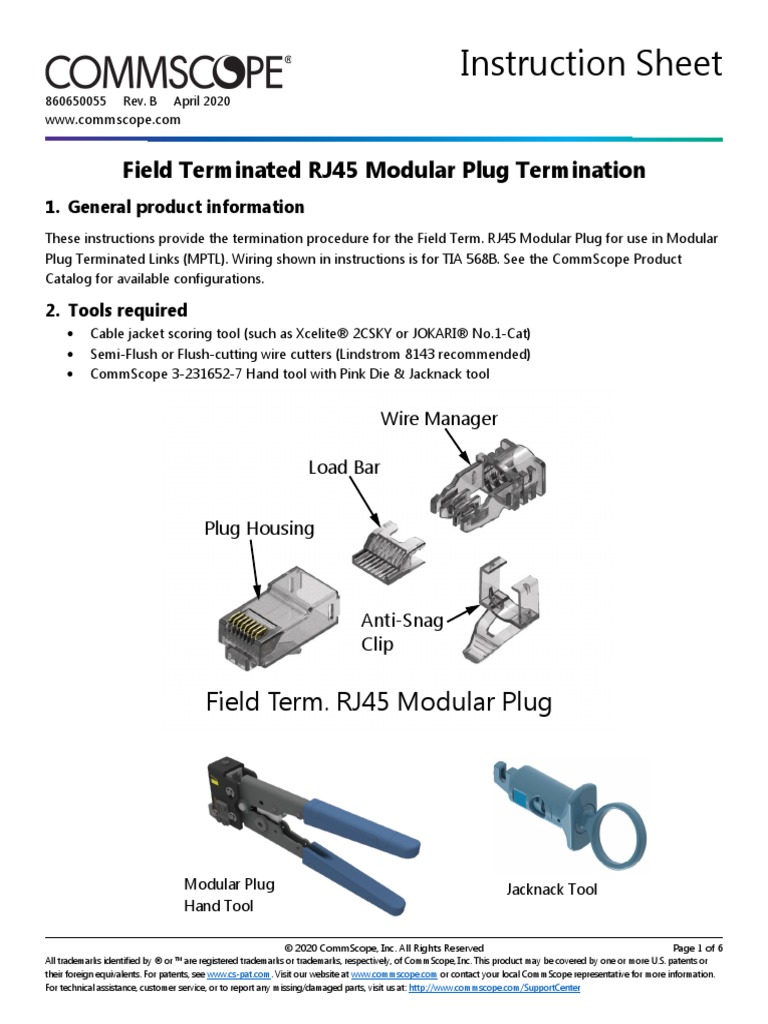 Instruction Sheet: Field Terminated RJ45 Modular Plug Termination | PDF ...
