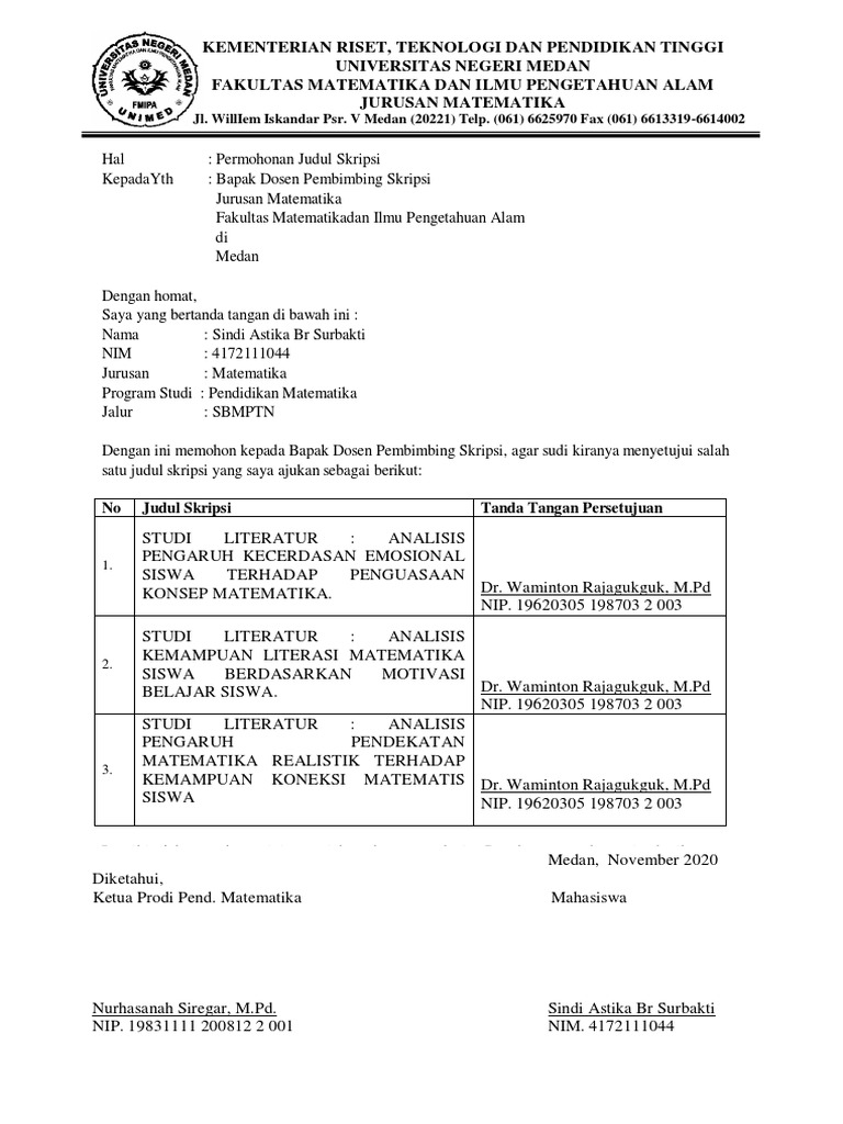 Pengajuan Judul Skripsi Sindi Astika | PDF
