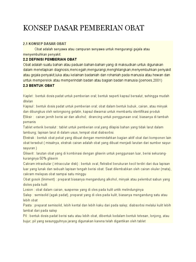Konsep Dasar Pemberian Obat | PDF
