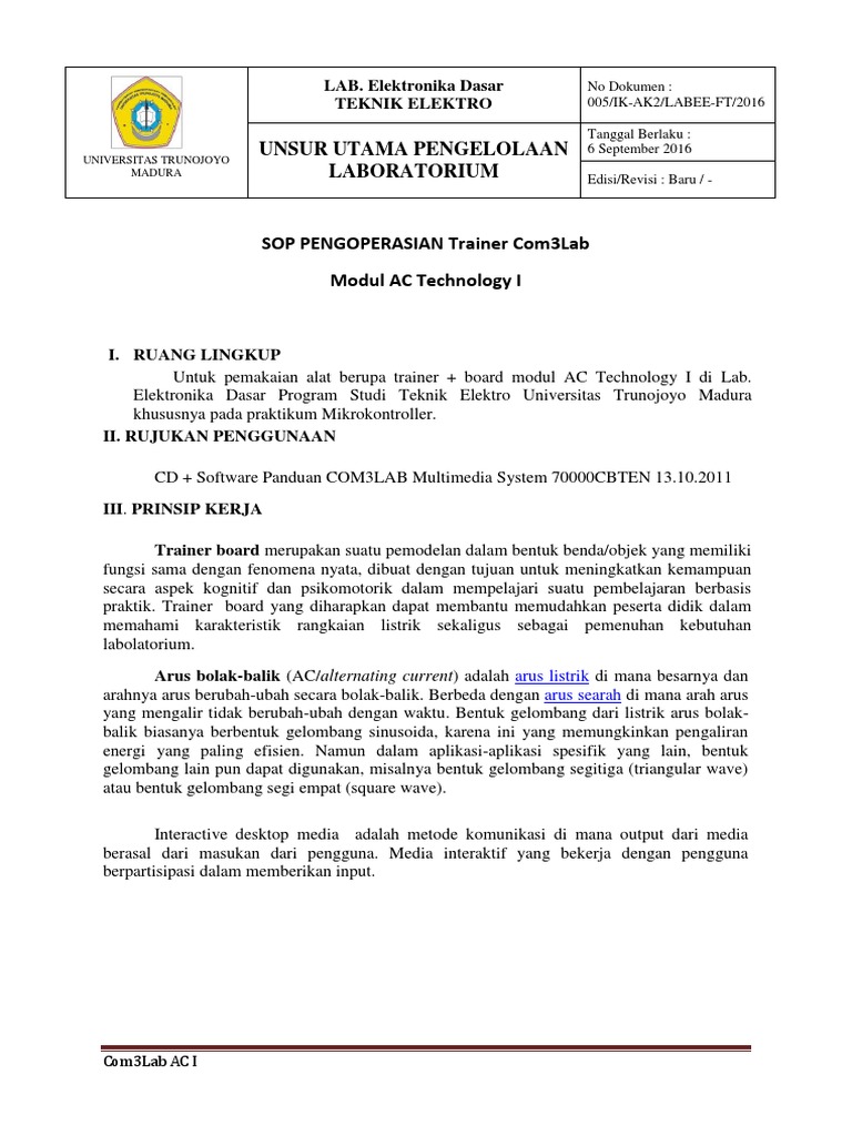 Pengoperasian Trainer Dan Perangkat Lunak Com3lab AC Technology I | PDF ...