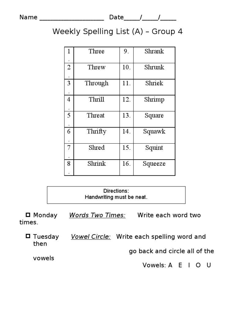 Weekly Spelling List for Group 4 | PDF | Linguistics | Languages