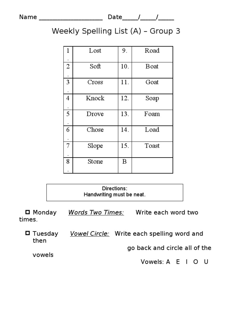 Weekly Spelling List A 5.9.11 Group3 | PDF | Language Arts & Discipline ...