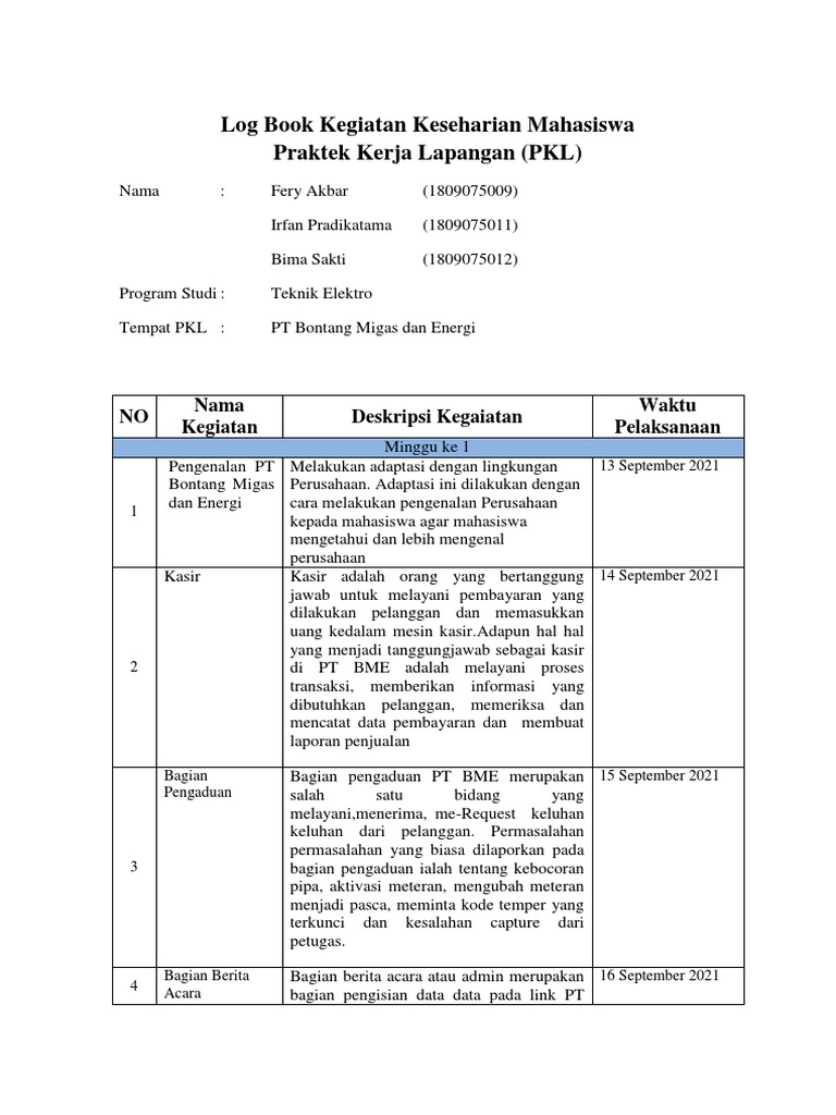 LogBook PKL | PDF