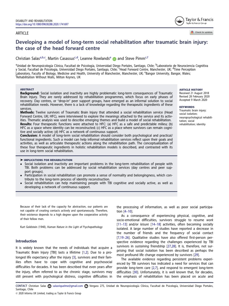 Social Rehabilitation Model for TBI | PDF | Traumatic Brain Injury ...