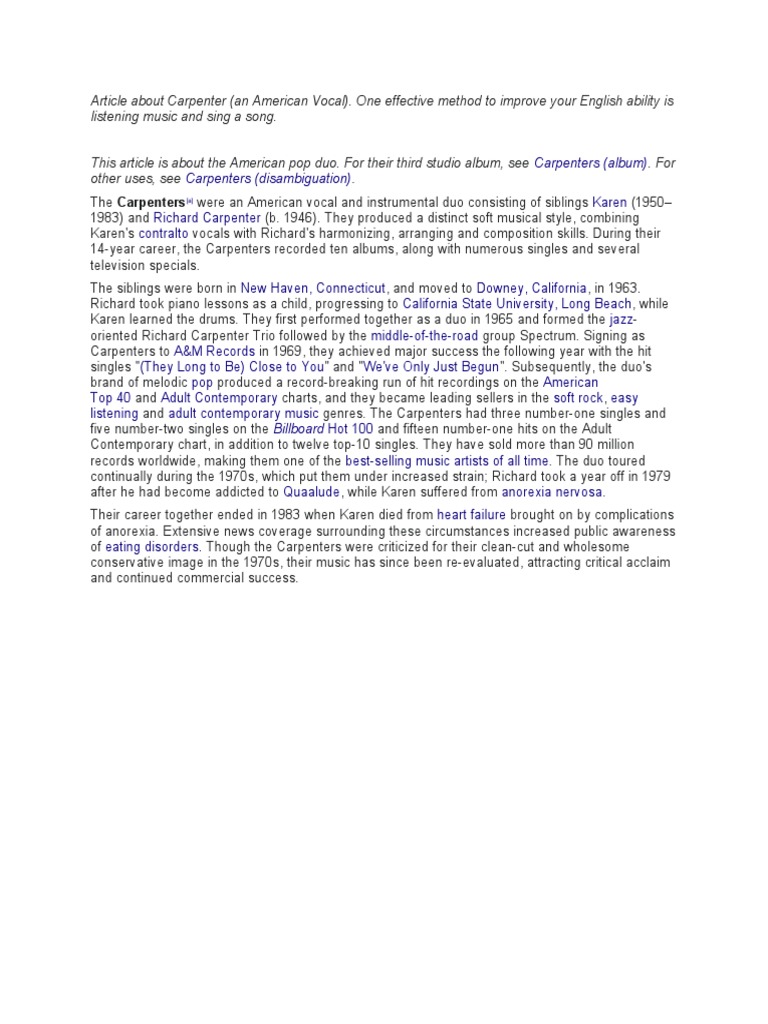Carpenters (Album) Carpenters (Disambiguation) | PDF | Popular Music ...