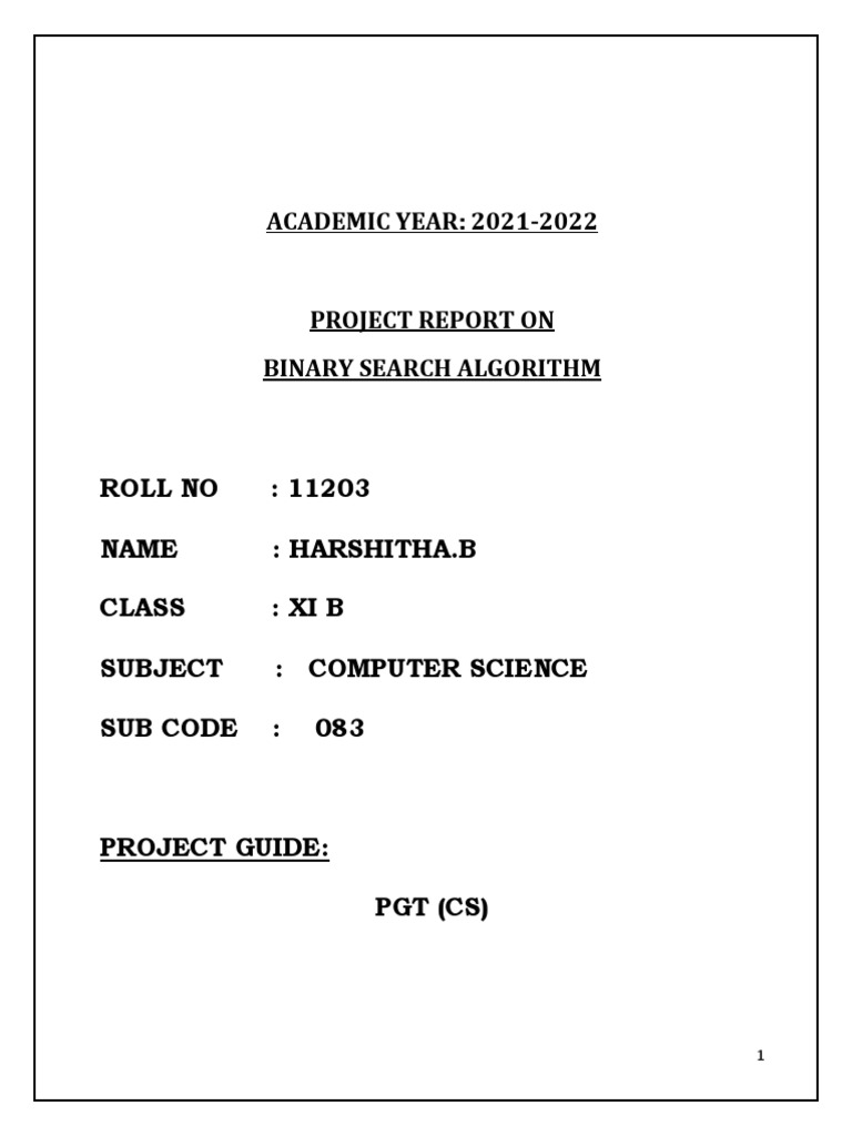Binary Search Algorithm Project Cs Pdf Software Testing Computer Science