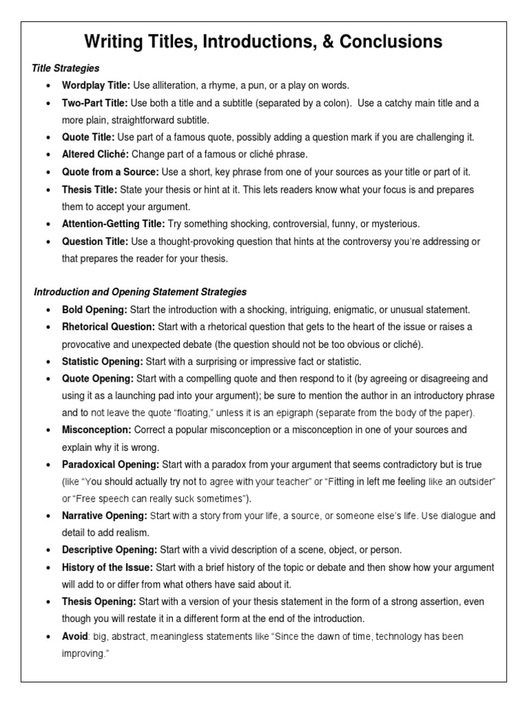 Titles, Introductions, and Conclusions | PDF | Argument | Attitude ...