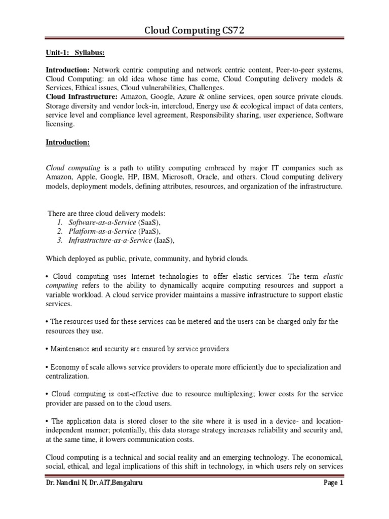 UNIT-1 Introduction & Cloud Infrastructure | PDF | Cloud Computing | Platform As A Service
