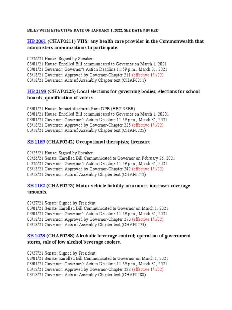 Virginia Laws Effective Jan 1 | Download Free PDF | Bill (Law ...
