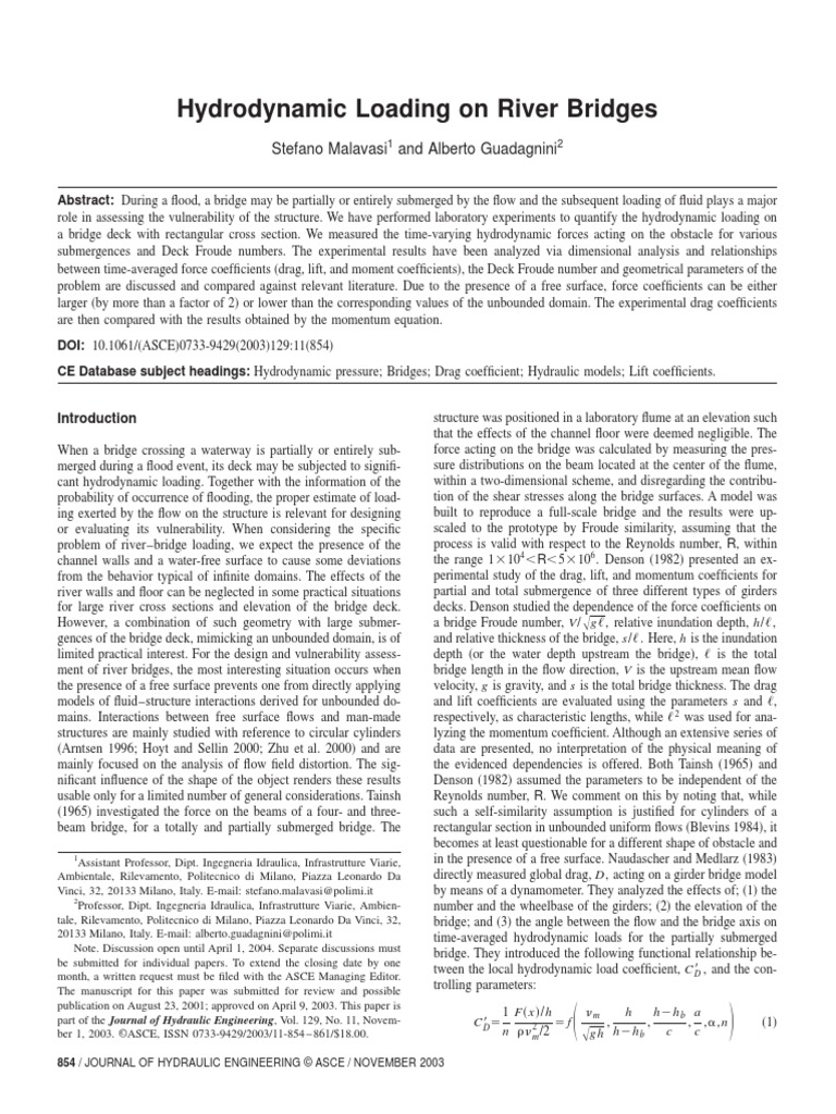 Hydrodynamic Loading On River Bridges: Stefano Malavasi and Alberto ...