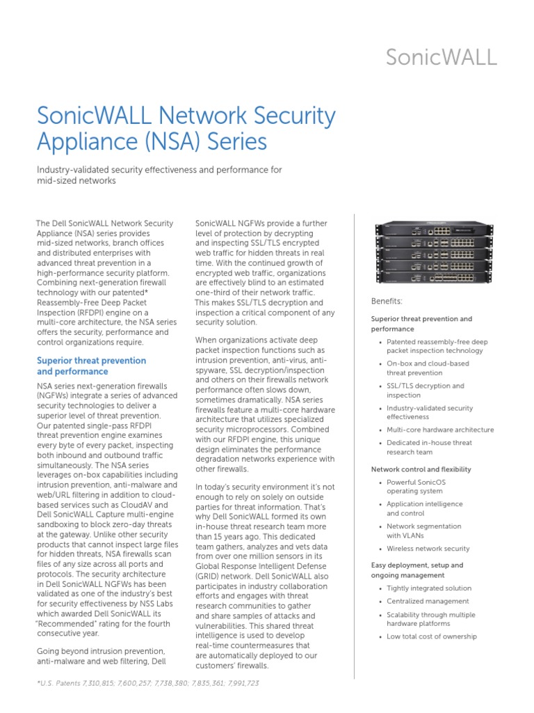 Sonicwall Network Security Appliance (Nsa) Series | PDF | Computer Network | Denial Of Service ...