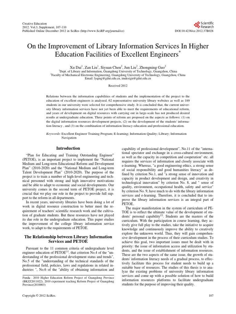 On The Improvement of Library Information Services | PDF | Libraries | Educational Technology