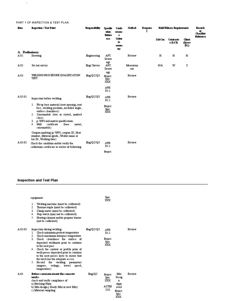 Inspection and Test Plan for Precast Concrete Piles | PDF | Welding ...