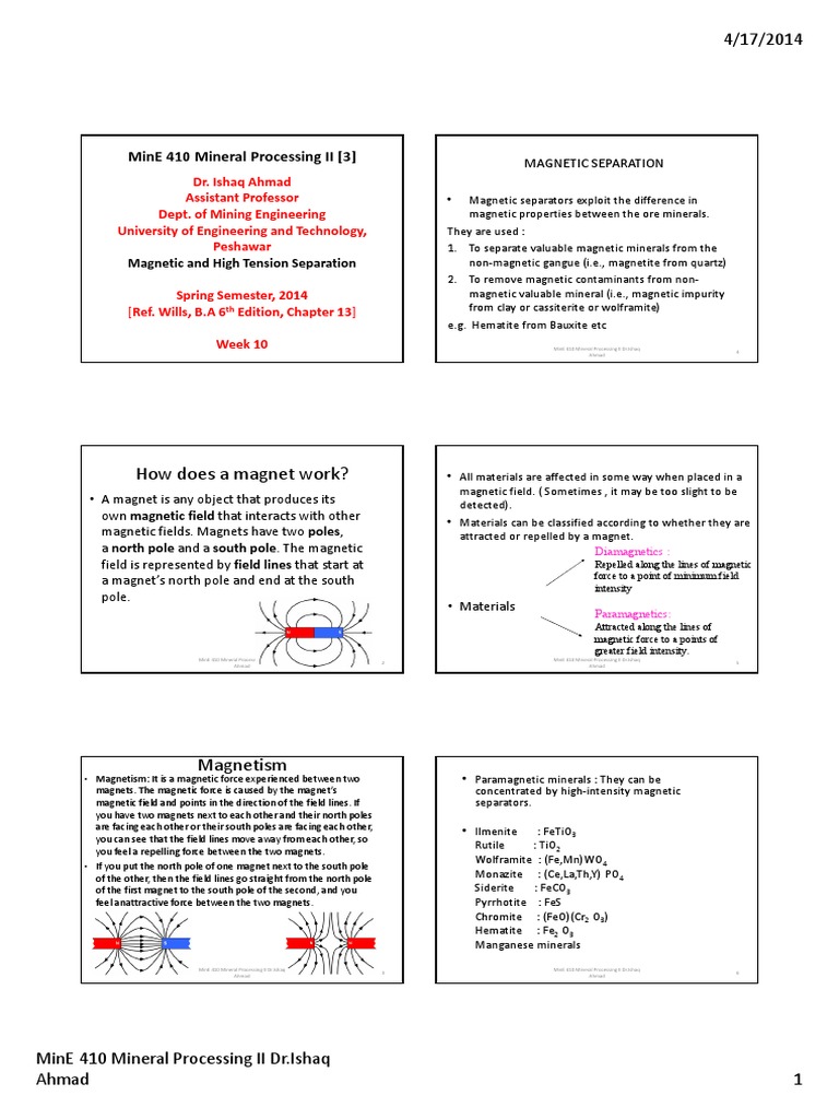 How Does A Magnet Work?: Mine 410 Mineral Processing Ii | PDF ...