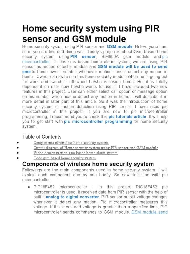 Home Security System Using PIR Sensor and GSM Module | PDF | Security ...