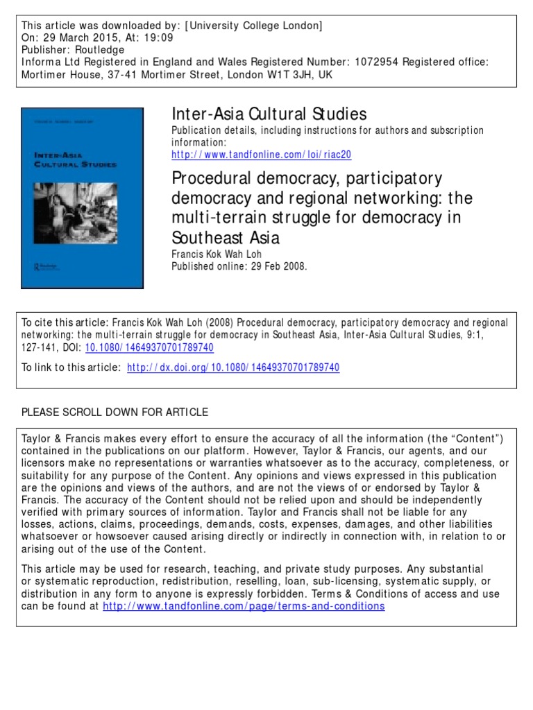 Procedural Democracy Participatory Democ | PDF | Thailand | Democratization