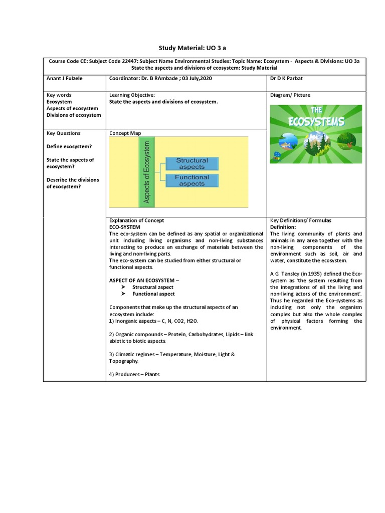 EVS - CO3 - Study Material | PDF | Biodiversity | Ecosystem