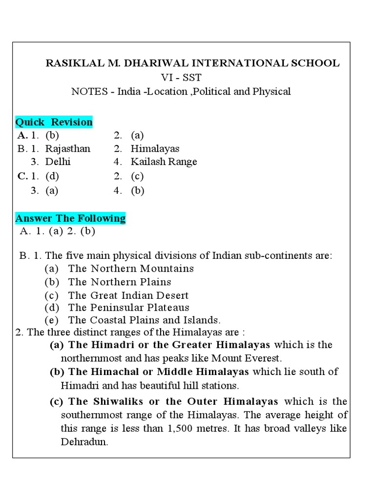 Notes - Ls.7 India Location, Political, and Physical Divisions | PDF ...