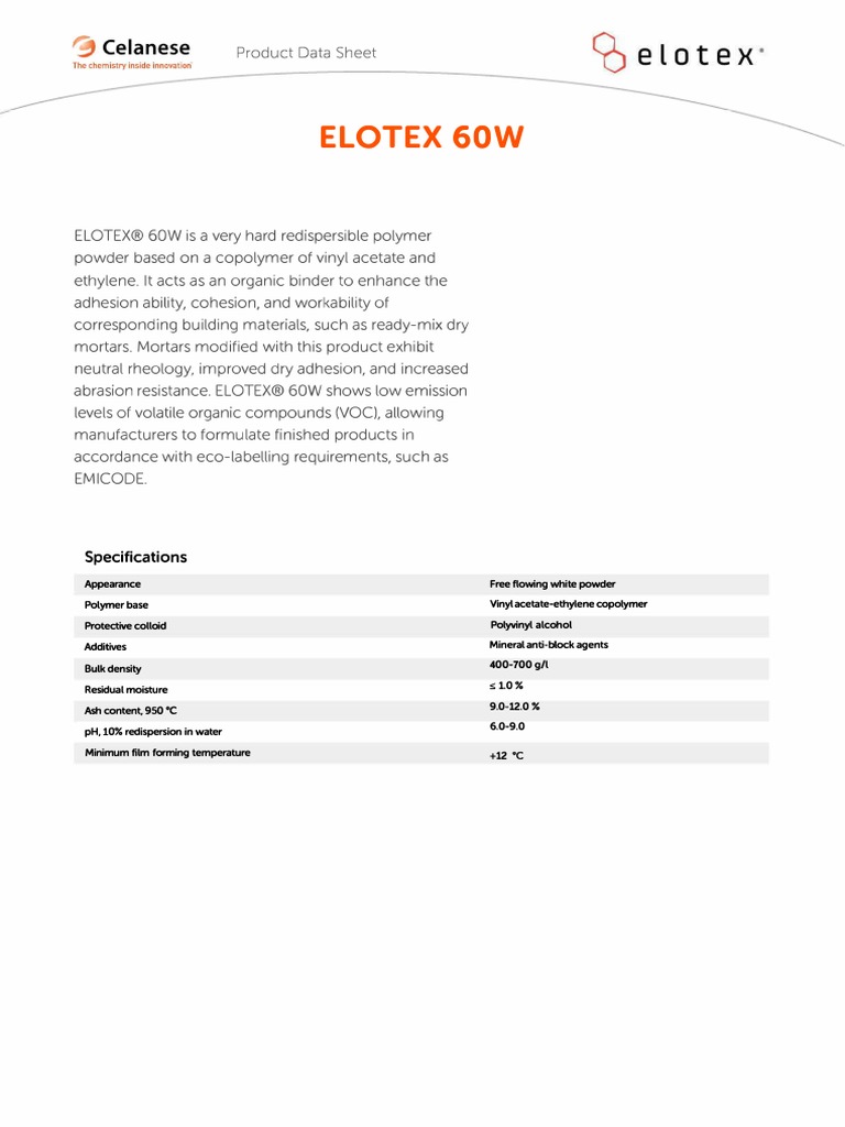 Elotex 60W: Specifications | PDF | Polyvinyl Chloride | Polymers