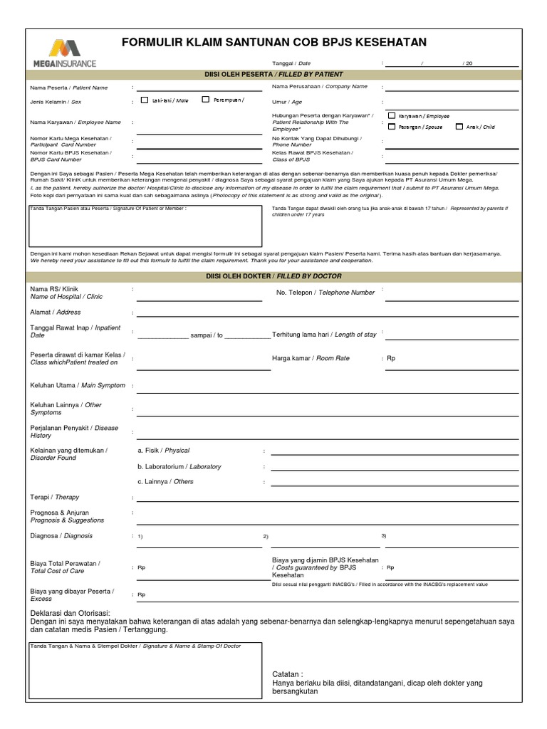 FORM KLAIM COB BPJS KESEHATAN ACTUARY - NEW Per 1 OKTOBER 2018 | PDF ...