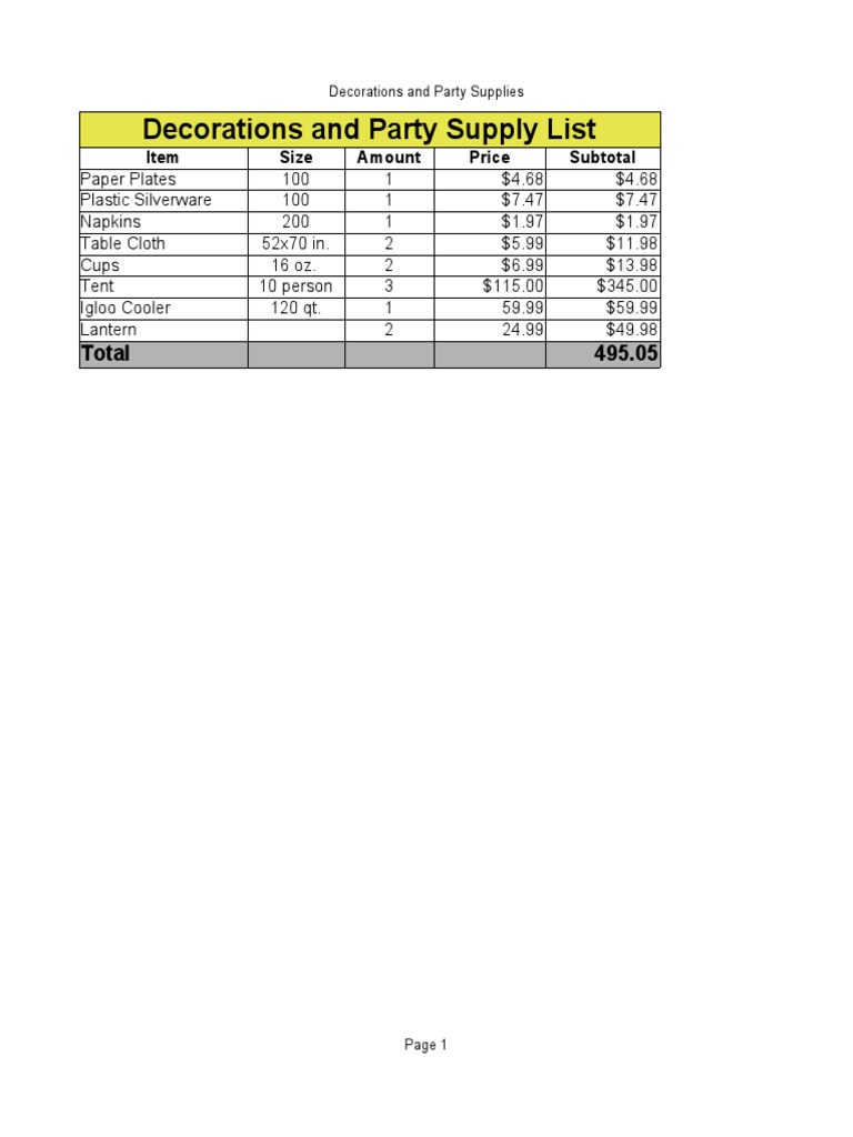 Sample Decorations Lists | PDF | Art